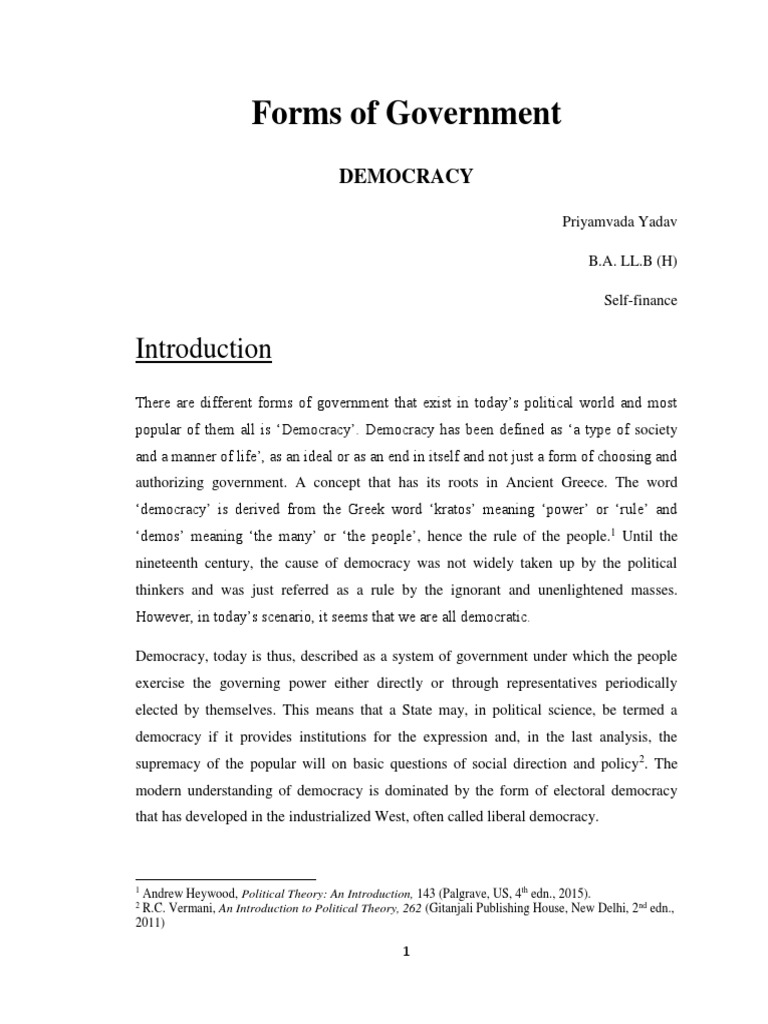 Forms of Government: Democracy | PDF | Democracy | Political Ideologies