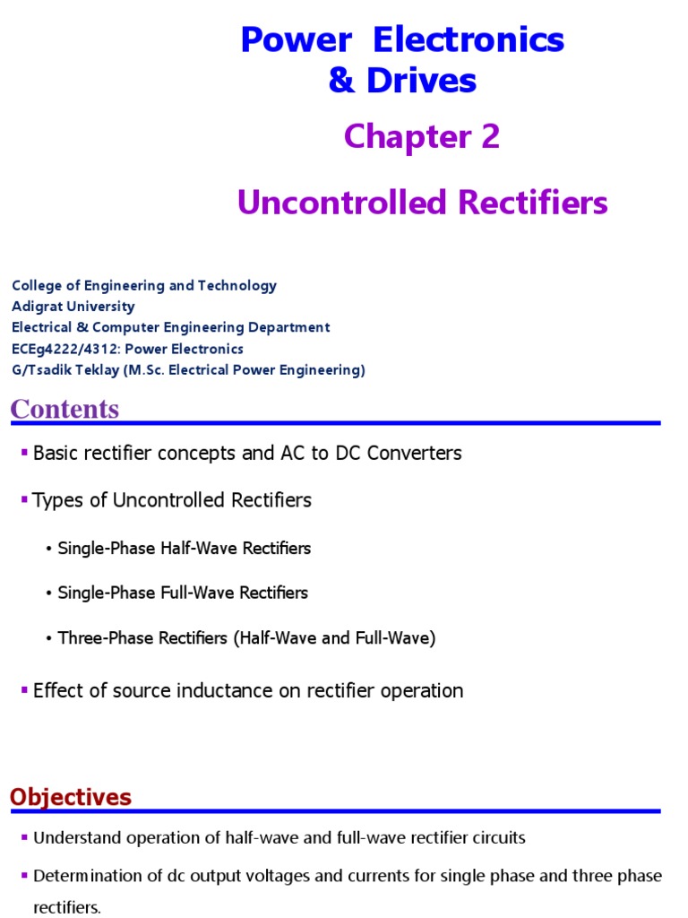 CH 2 - Uncontrolled Rectifiers (Autosaved) | PDF | Rectifier | Direct Current