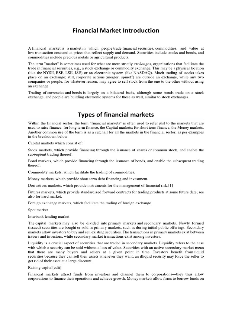 Intro To Financial Markets | PDF | Financial Markets | Corporations