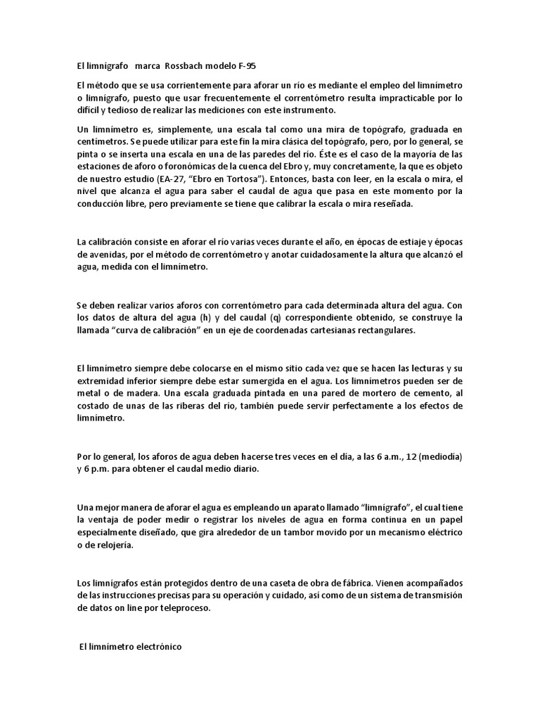 Limnímetro y limnígrafo: Medición de caudales | PDF | Electrónica ...
