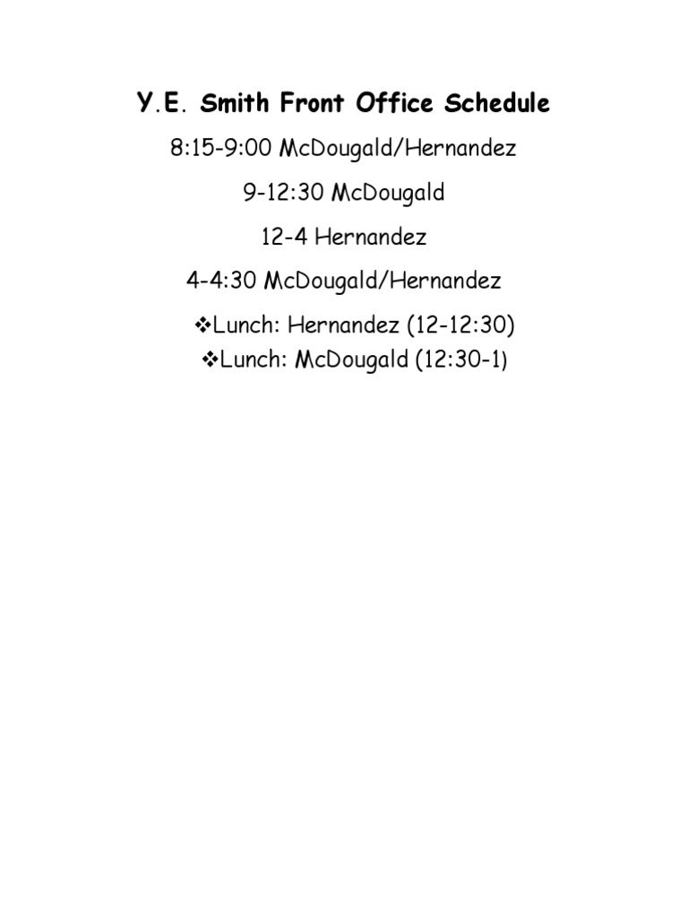 Y.E. Smith Office Schedule Overview | PDF