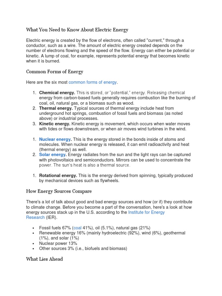 What You Need To Know About Electric Energy | PDF | Energy Development ...