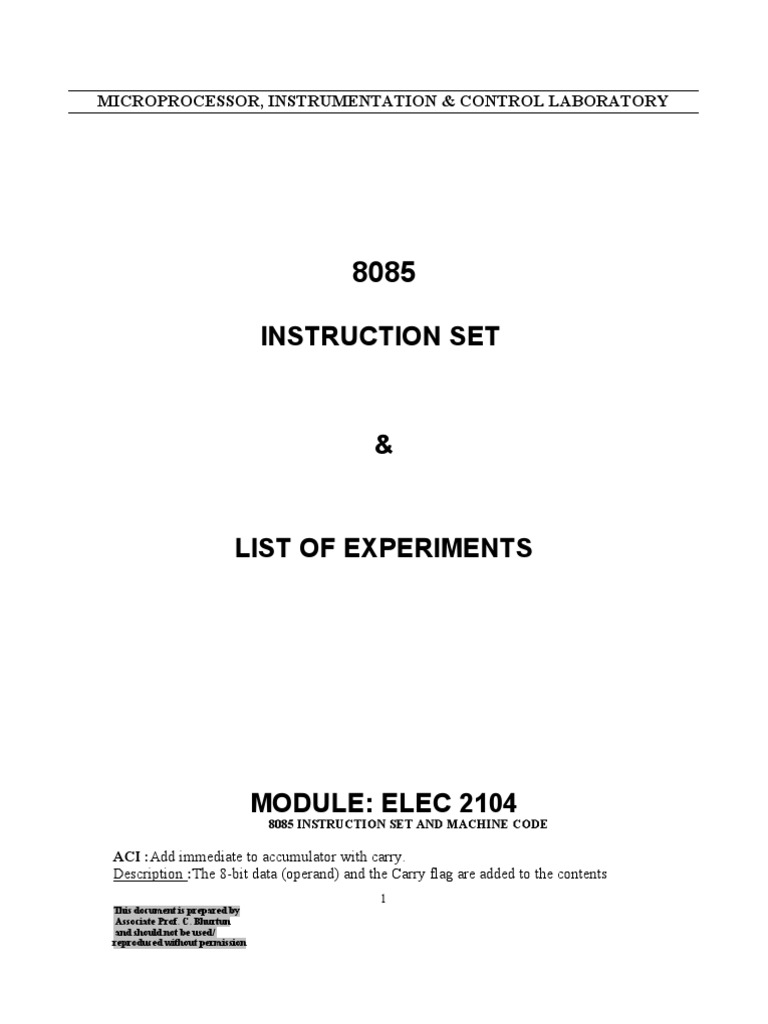 Instruction Set: Microprocessor, Instrumentation & Control Laboratory | PDF | Computer Memory ...