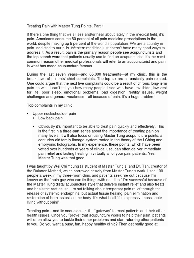 Treating Pain With Master Tung Points | PDF | Acupuncture | Traditional ...