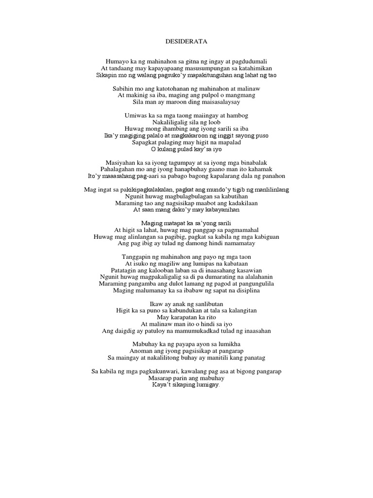 Desiderata Taagalog | PDF