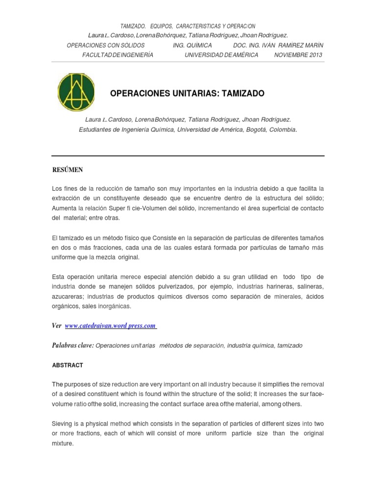 Ventajas y características del tamizado | PDF | Movimiento (física ...