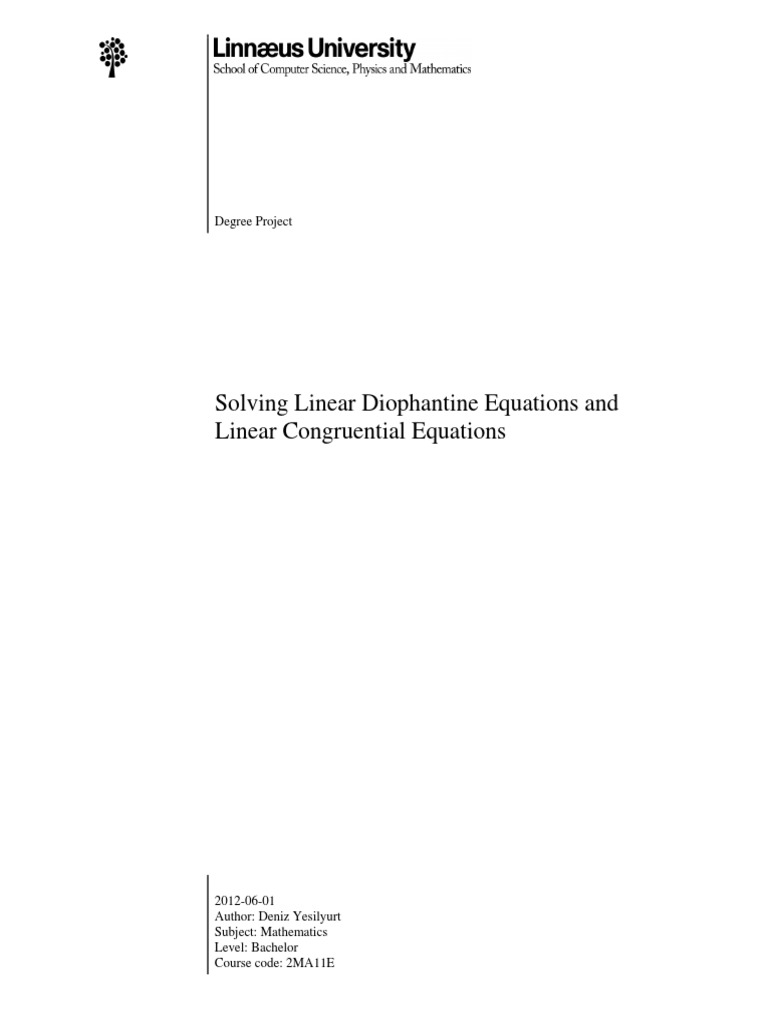 Solving Linear Diophantine Equations and | PDF | Equations | Polynomial