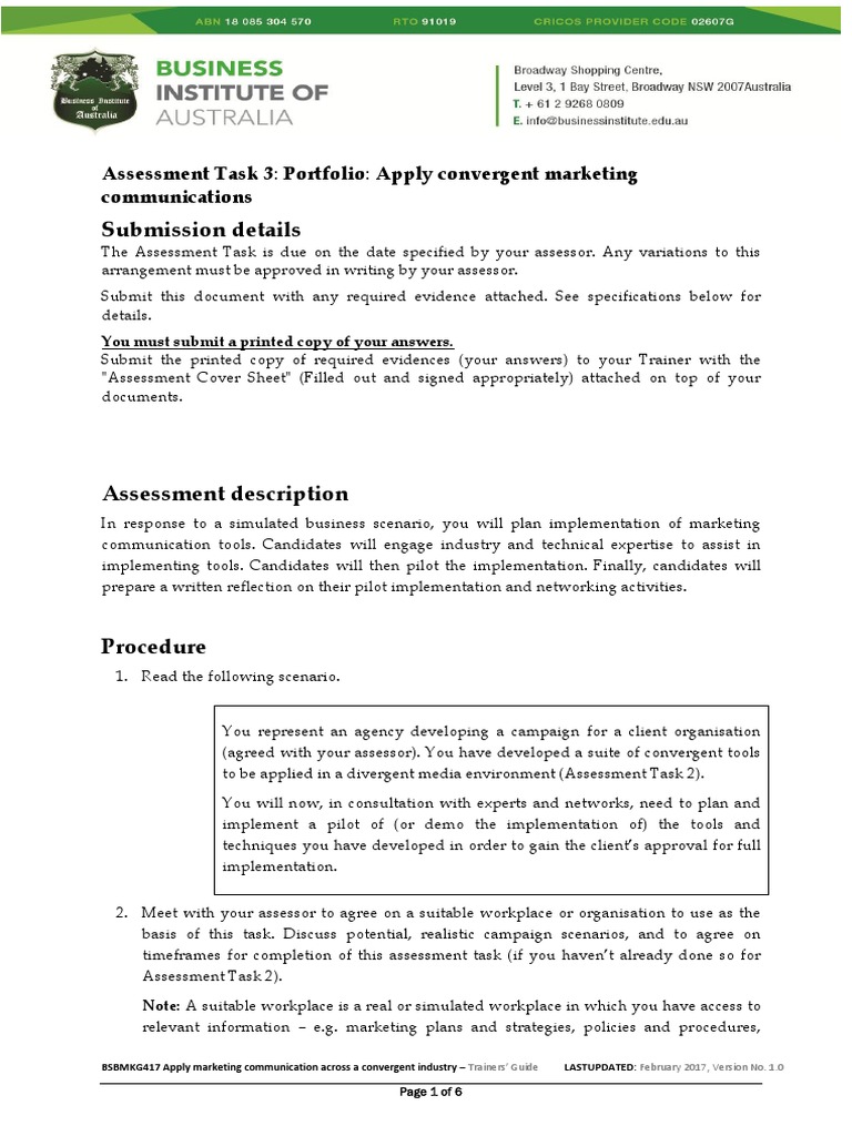 BSBMKG417 Assessment Task-3 | PDF | Marketing Communications | Implementation