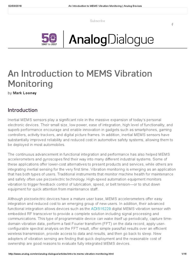 An Introduction To MEMS Vibration Monitoring - Analog Devices | PDF | Accelerometer | Sampling ...