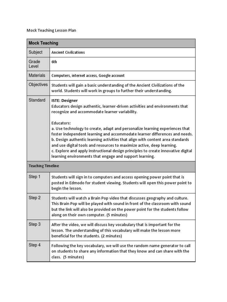Mock Teaching Lesson Plan | PDF | Lesson Plan | Teachers