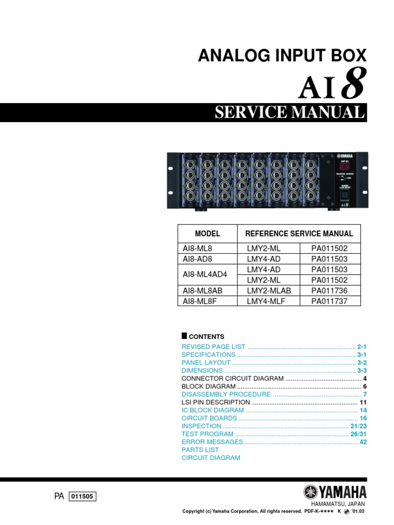 Yamaha AI 8 Service Manual | PDF | Electrical Connector | Electrical ...