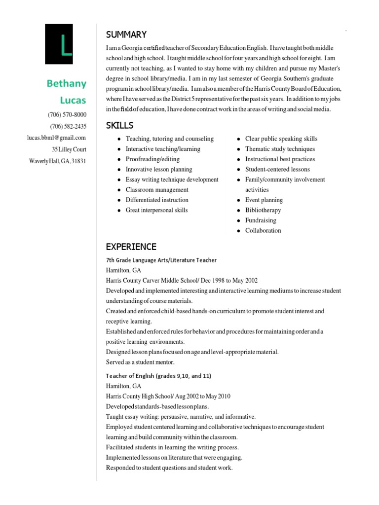 Bethany Lucas Resume 2017 | PDF | Schools | Teachers