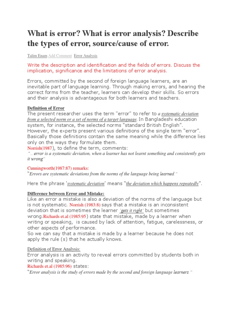 Error Analysis | PDF | Error | Second Language