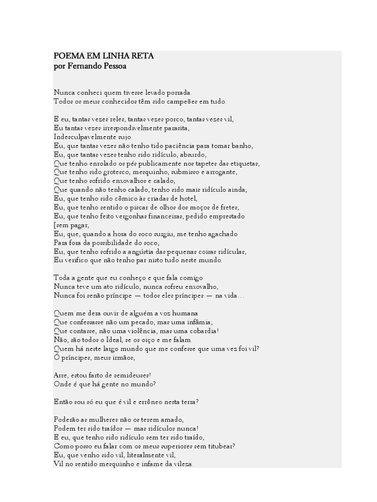 PESSOA, Fernando. Poema em Linha Reta | PDF