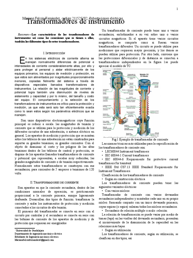 Transformadores de Instrumento | PDF | Transformador | Corriente eléctrica