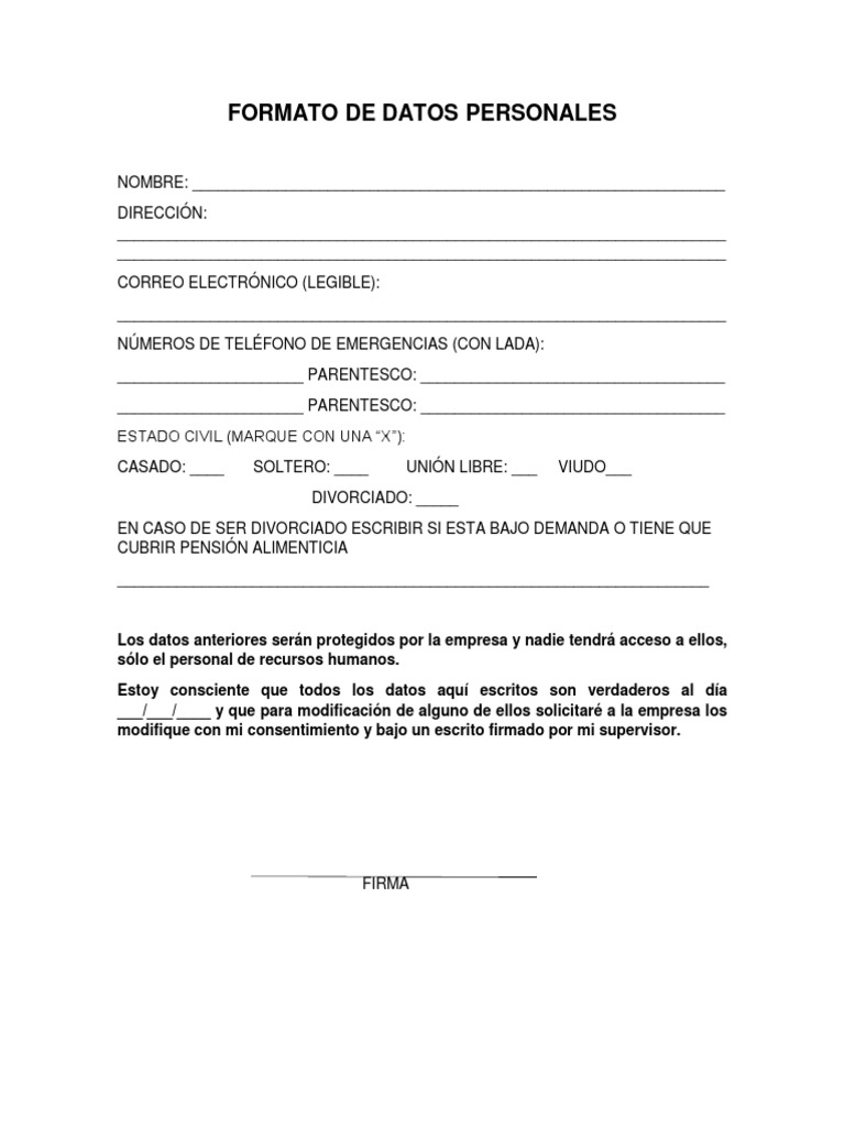 Formato de Datos Personales | PDF