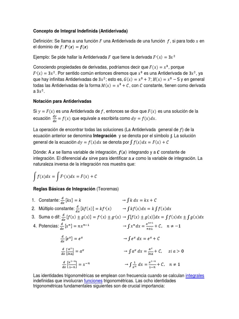 Concepto de Integral Indefinida | PDF | Integral | Derivado