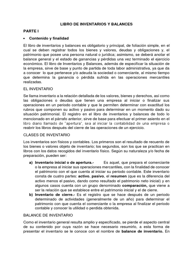 Libro de Inventarios y Balances | PDF | Hoja de balance | Bienes (Ley)