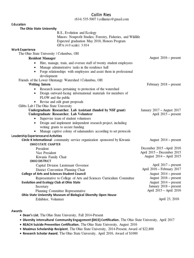Ries Resume | PDF | Ohio State University