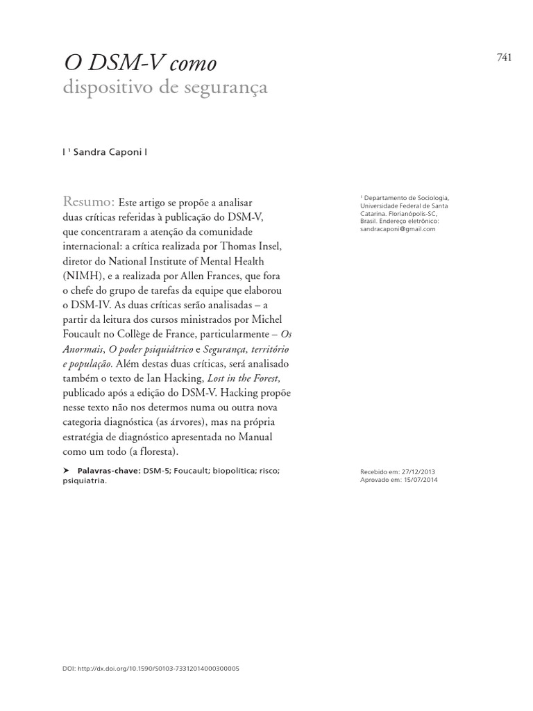 DSM Artigo Resumo | PDF | Manual Diagnóstico e Estatístico de Transtornos Mentais | Psiquiatria