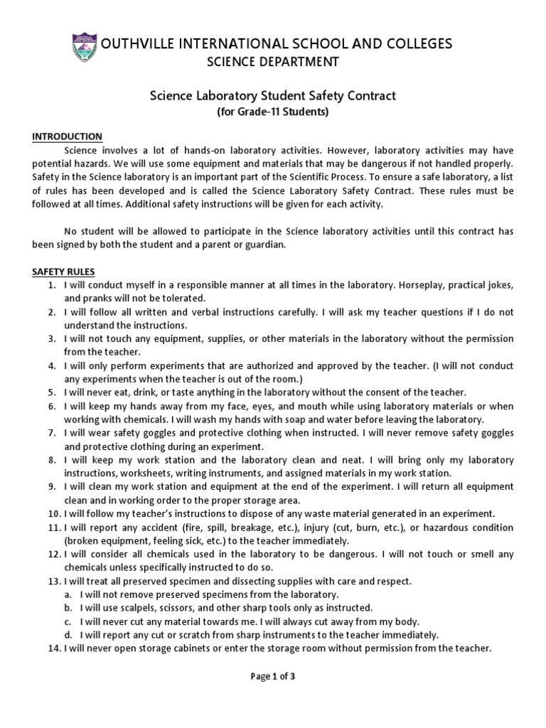 Science Laboratory and Safety Contract | PDF | Laboratories | Business