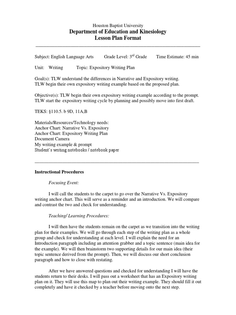 Department of Education and Kinesiology Lesson Plan Format ...