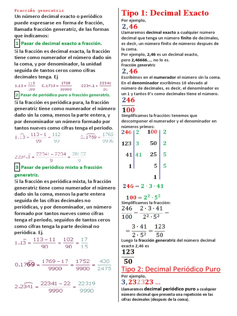 Fracción Generatriz | PDF | Decimal | Fracción (Matemáticas)