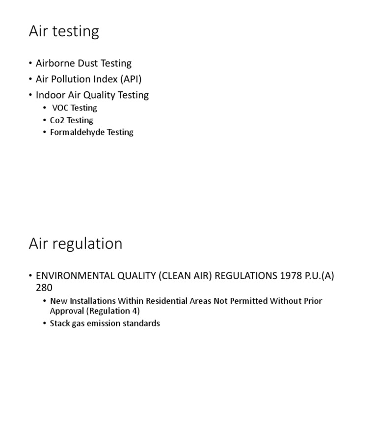 Air Quality Testing and Regulations Guide | PDF