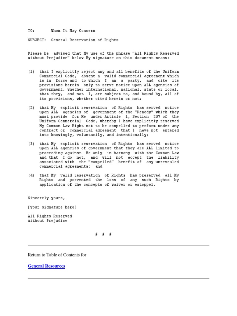General Reservation of Rights | PDF