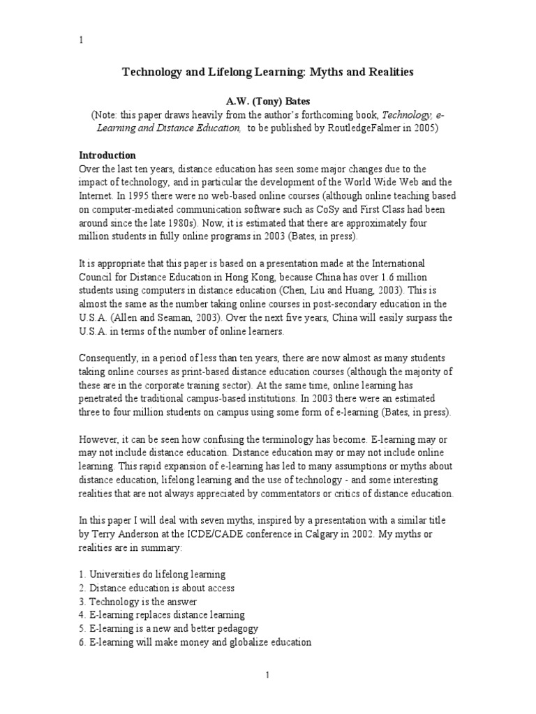 Tech and Lifelong Learning | PDF | Educational Technology | Distance ...