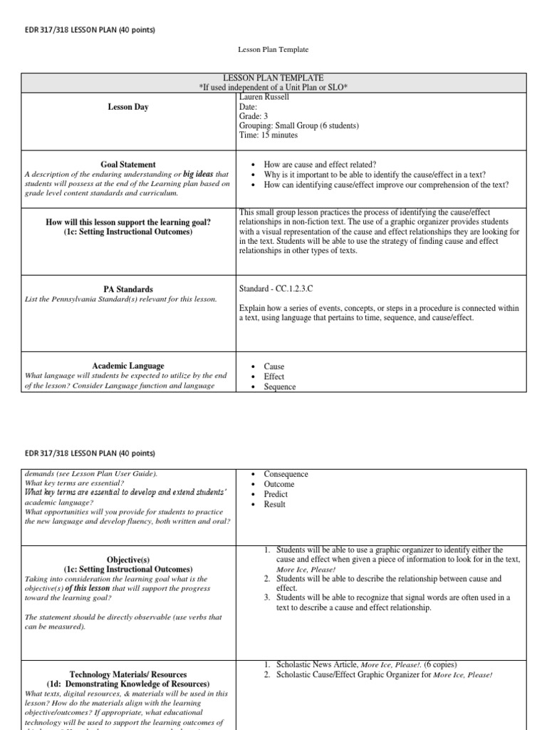 Edr 317 Lesson Plan 1 | PDF | Individualized Education Program | Lesson Plan