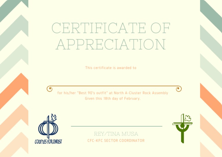 Certificate of Appreciation: Rey/Tina Musa | PDF
