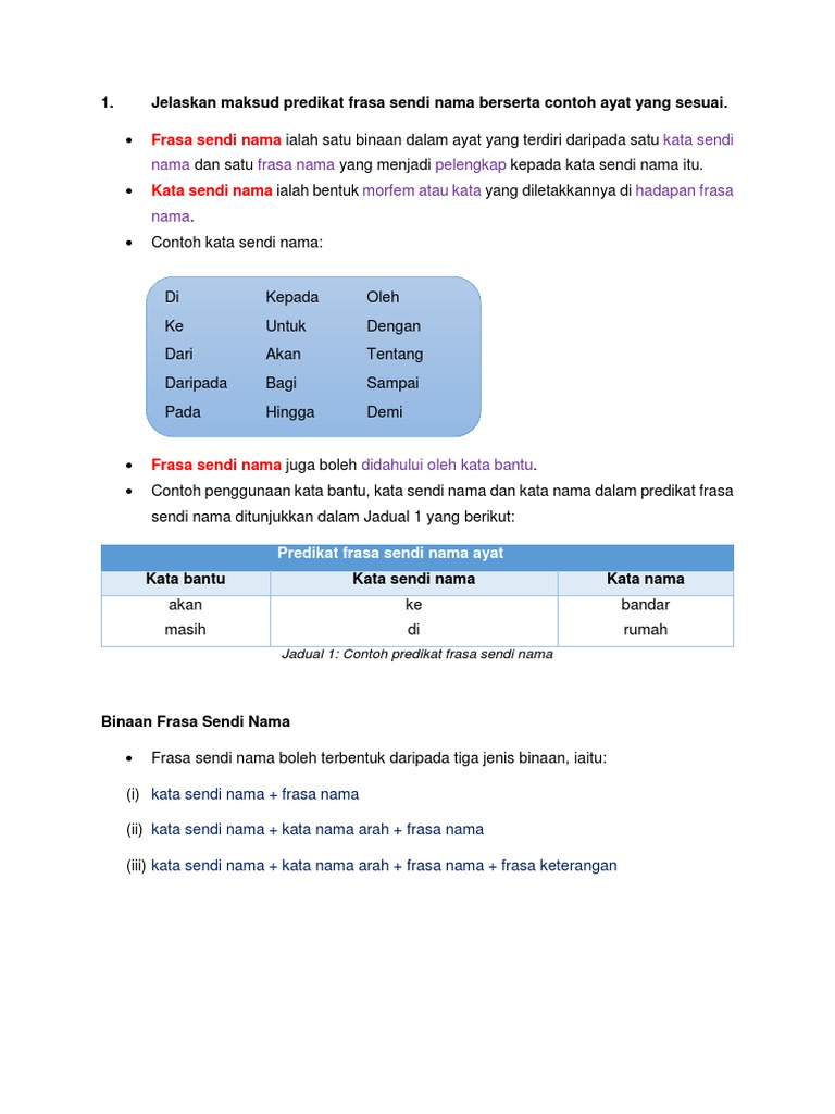Contoh dan Maksud Frasa Sendi Nama | PDF