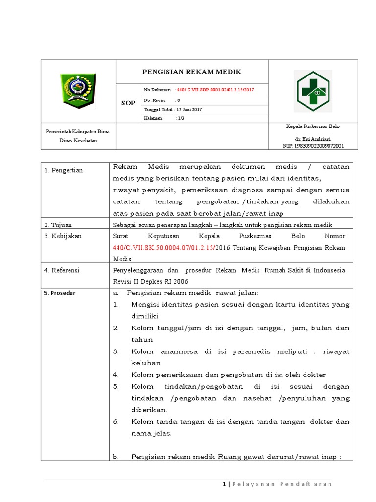 SOP Pengisian Rekam Medik | PDF