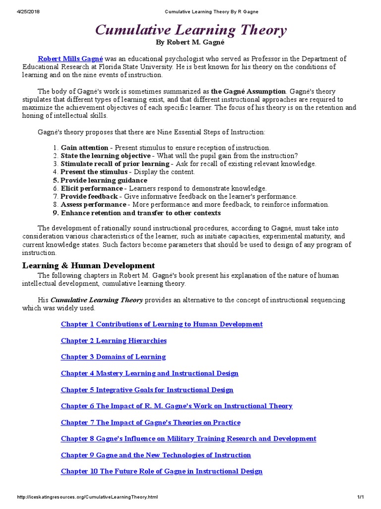 Cumulative Learning Theory by R Gagne | PDF | Instructional Design | Learning Theory (Education)