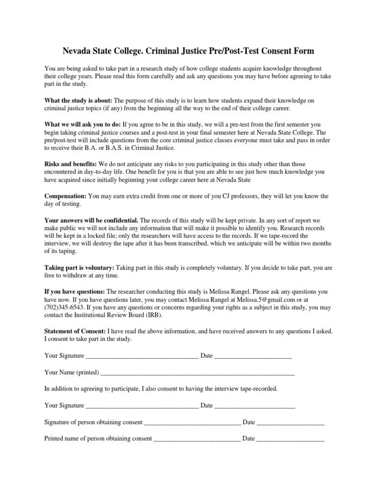 Consent Form | PDF | Institutional Review Board