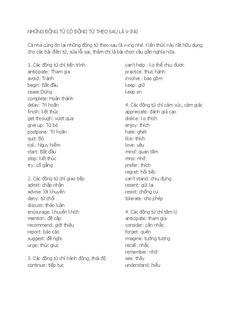 NH NG Đ NG T Có Đ NG T Theo Sau Là V-Ing To - V V | PDF