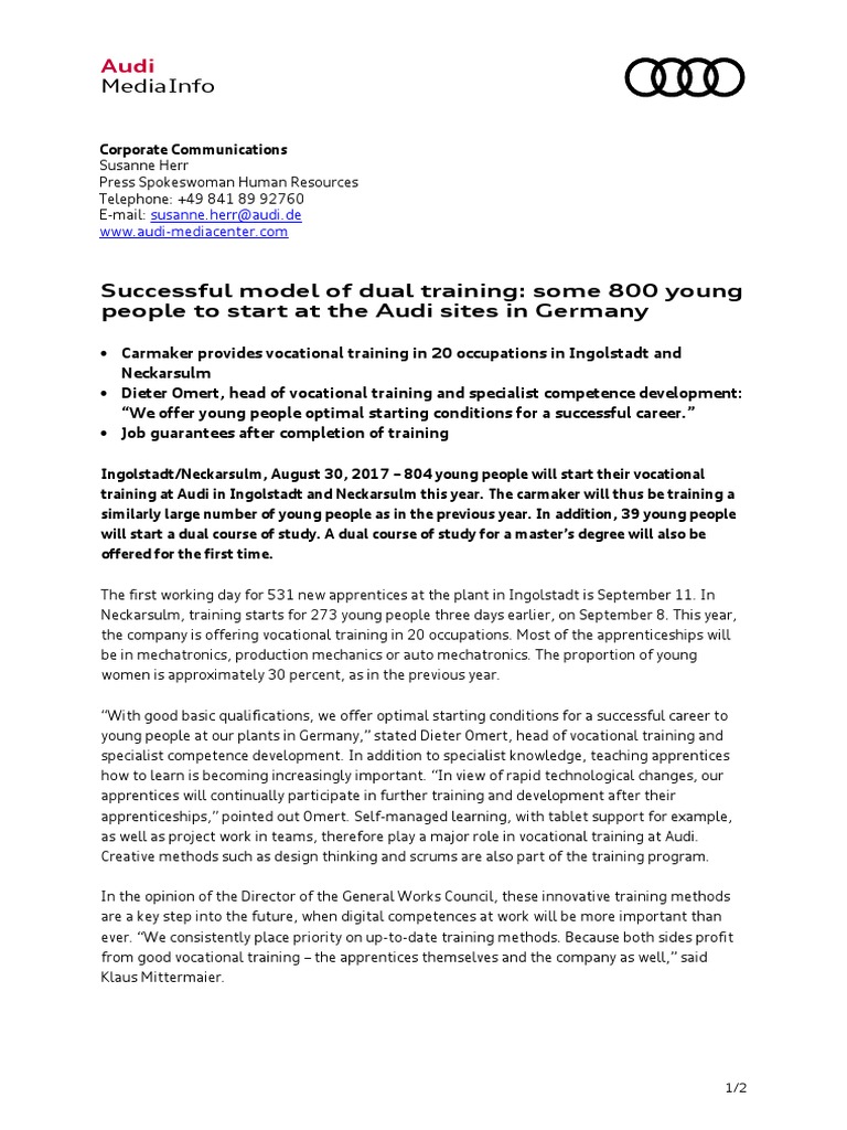 0830 Audi Ausbildung2017 English | PDF | Apprenticeship | Audi