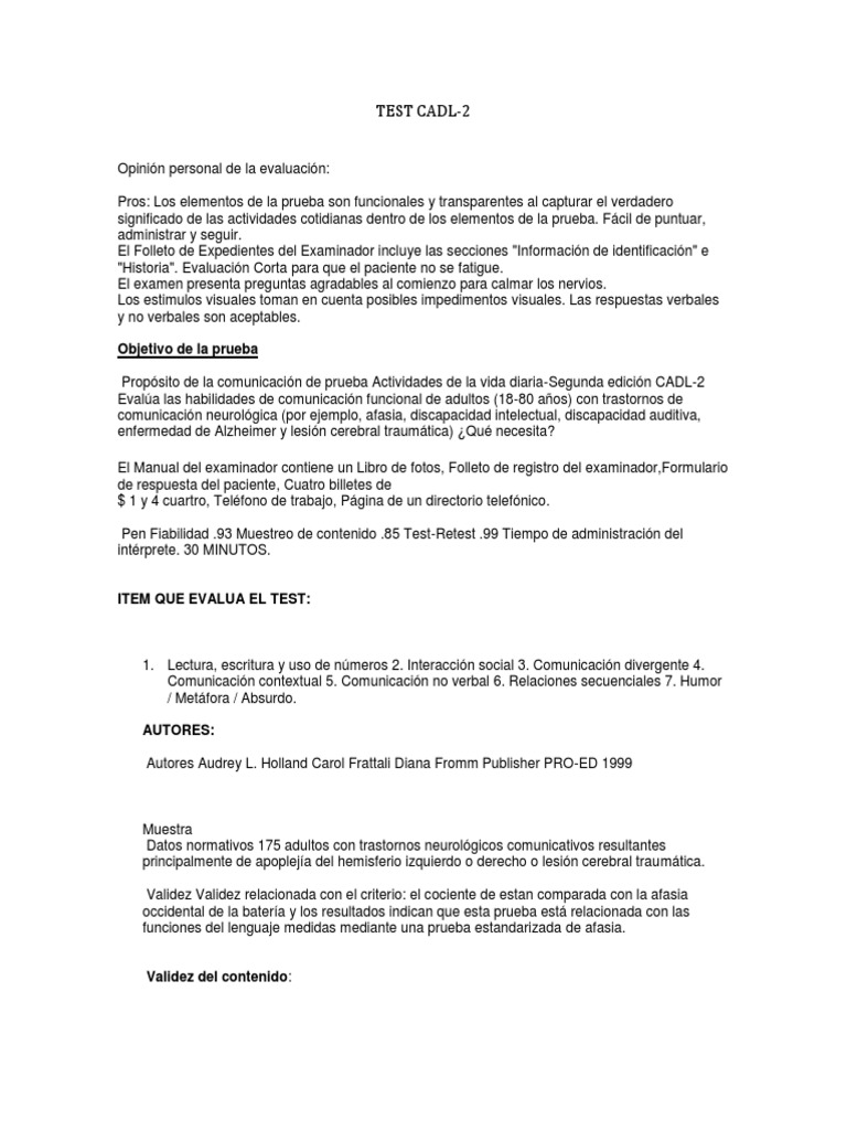 Test Cadl-2 | PDF | Afasia | Hemisferio cerebral