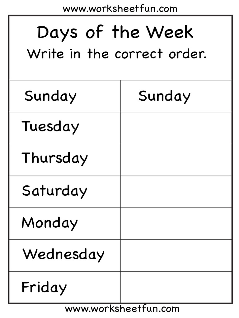 Days of The Week Correct Order 1 | PDF