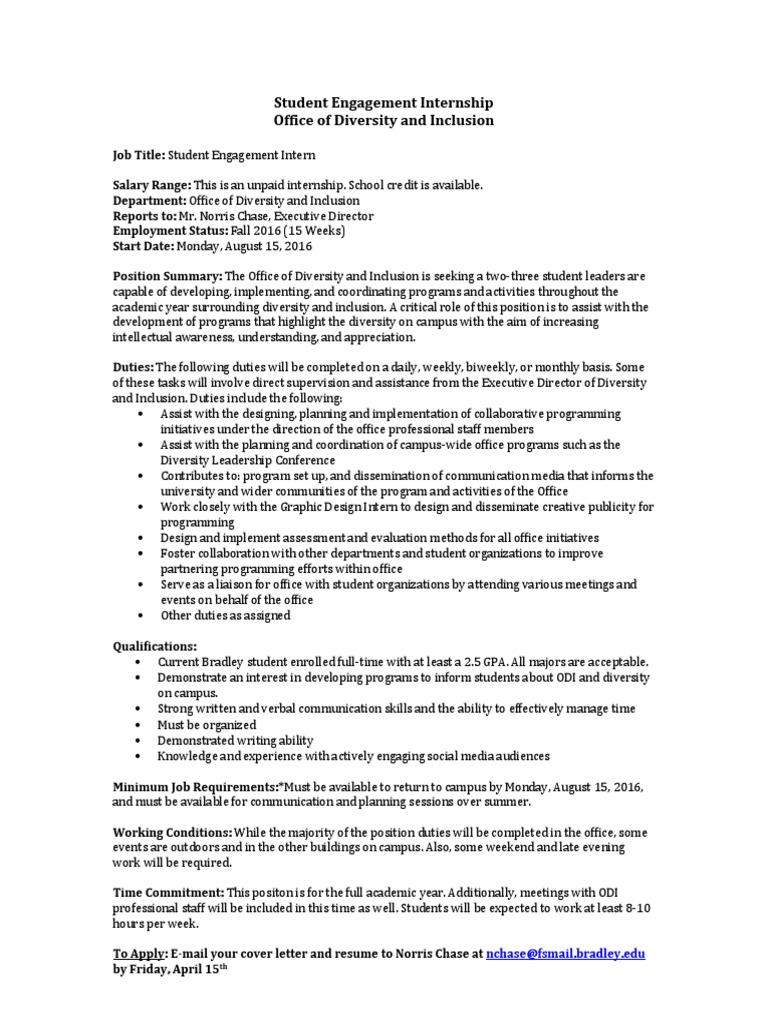 Student Engagement Intern 2016 | PDF | Internship | Job Hunting