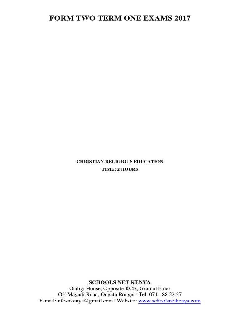 Cre Paper Form 2 Term 1 Exam 2017 | PDF | Prophecy | Jesus