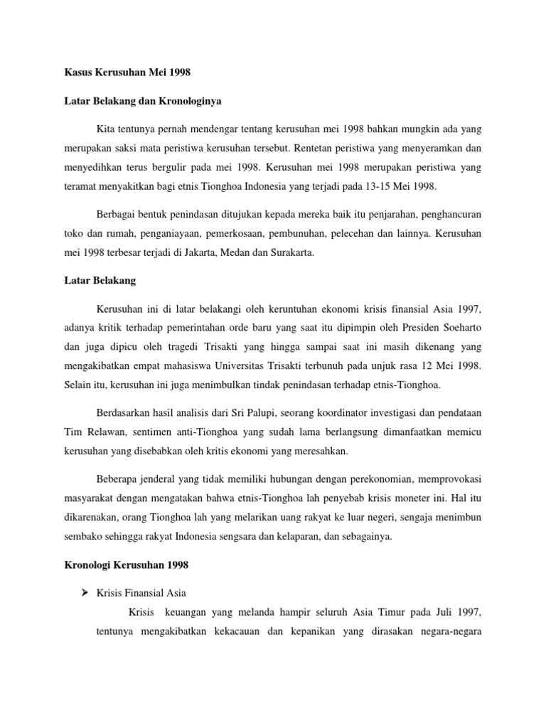 Kerusuhan Mei 1998: Penindasan Etnis Tionghoa | PDF