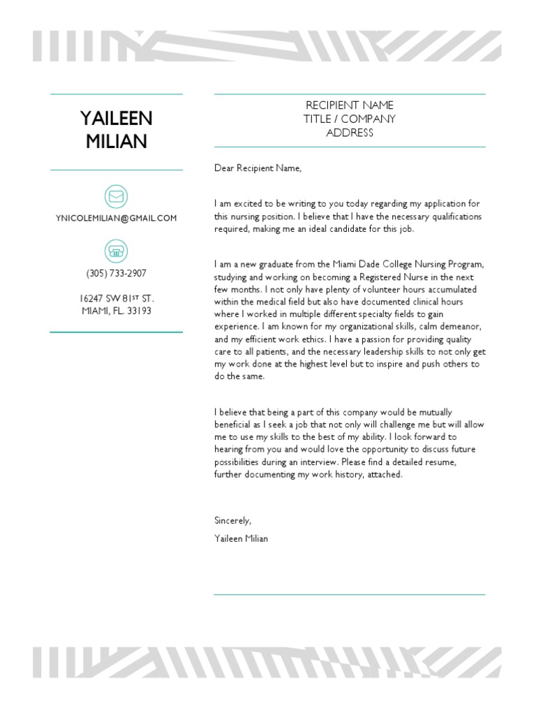 Yaileen Milian Coverletter | PDF | Nursing | Health Sciences