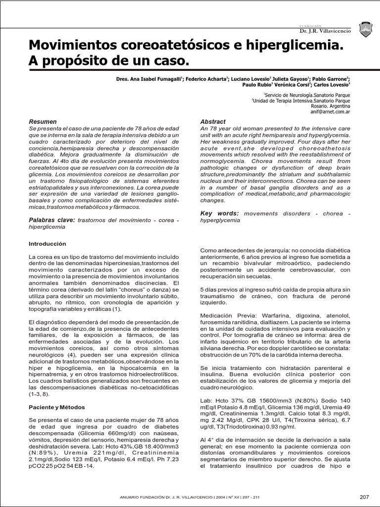 207 Movimiento Coreoatetosicos e Hiperglicemia | PDF | Especialidades ...