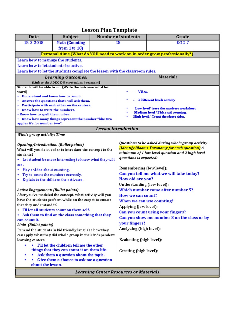 Lesson Plan Template 3 | PDF | Lesson Plan | Cognitive Science