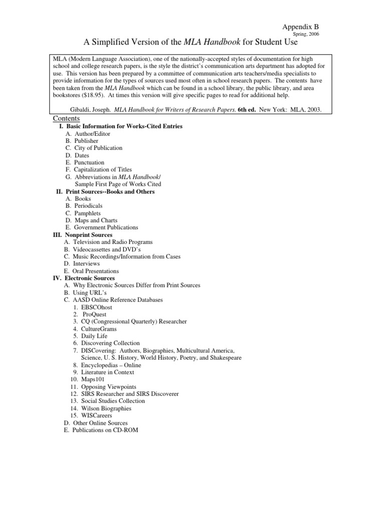 A Simplified Version of The MLA Handbook For Student Use | PDF ...