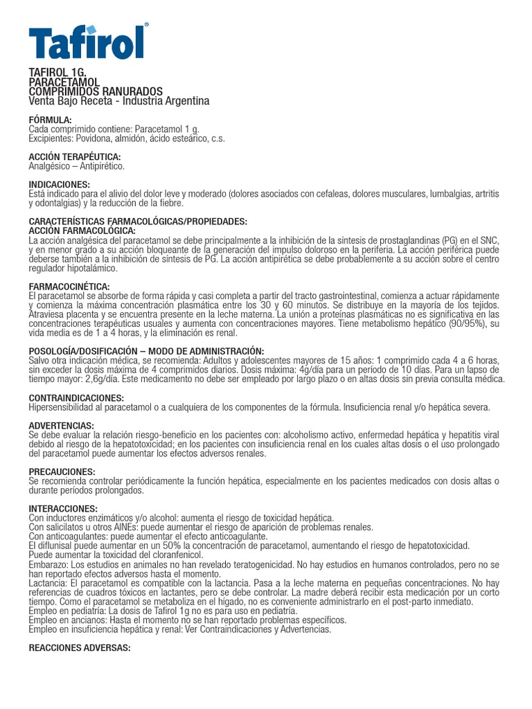Tafirol 1 G | PDF | Medicamentos con receta | Farmacología