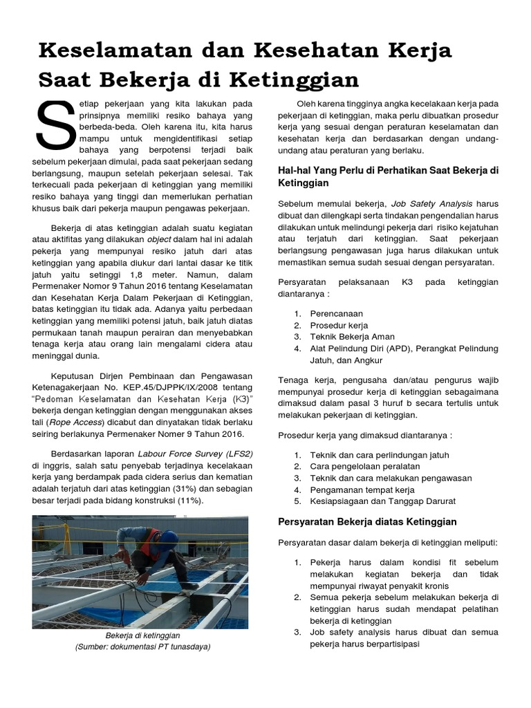 Penerapan K3 Pada Pekerjaan Ketinggian | PDF