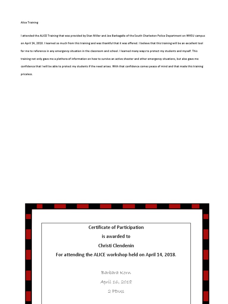 Alice Training Reflection and Pdu | PDF | Career & Growth